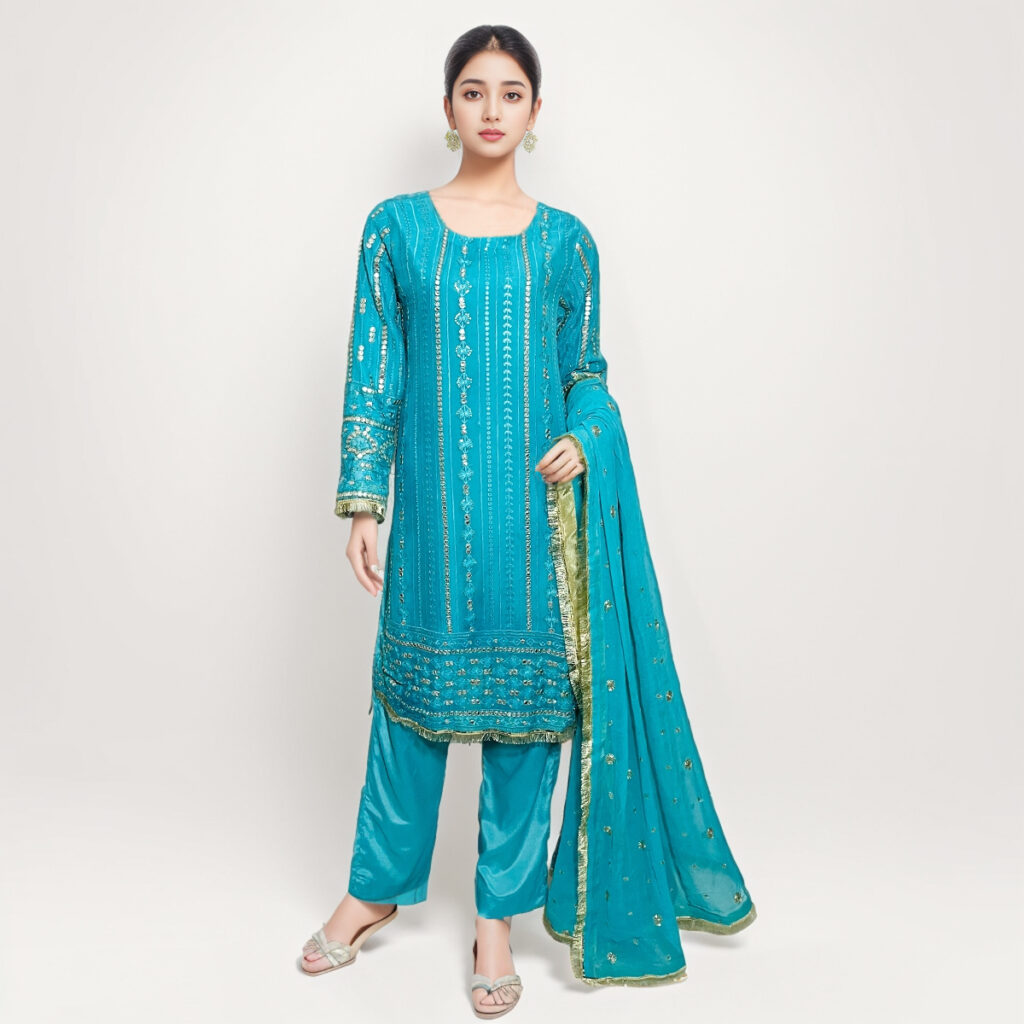 Ferozi 3 Piece Embroidered Gharara Suit Pakistani